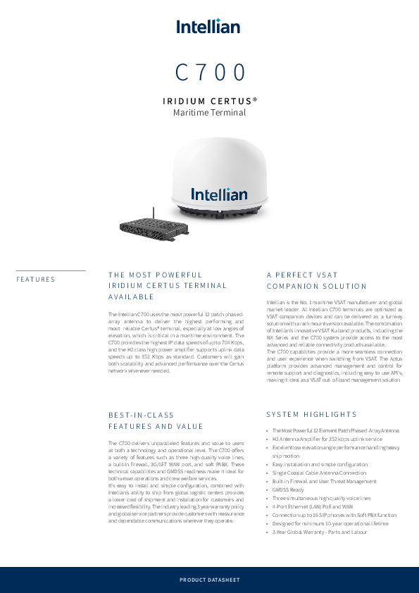 Iridium Certus C700 Datasheet • Apollo Satellite